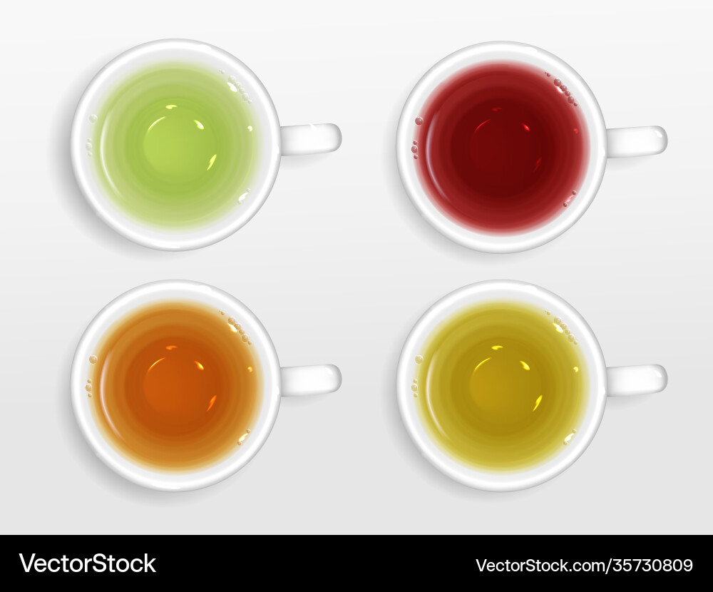 Tea cups top view set isolated on white background