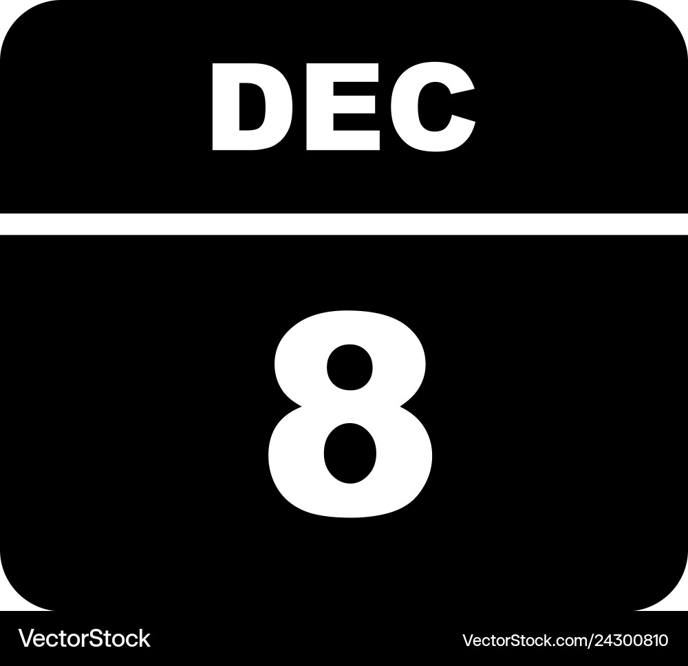December 8th date on a single day calendar Vector Image