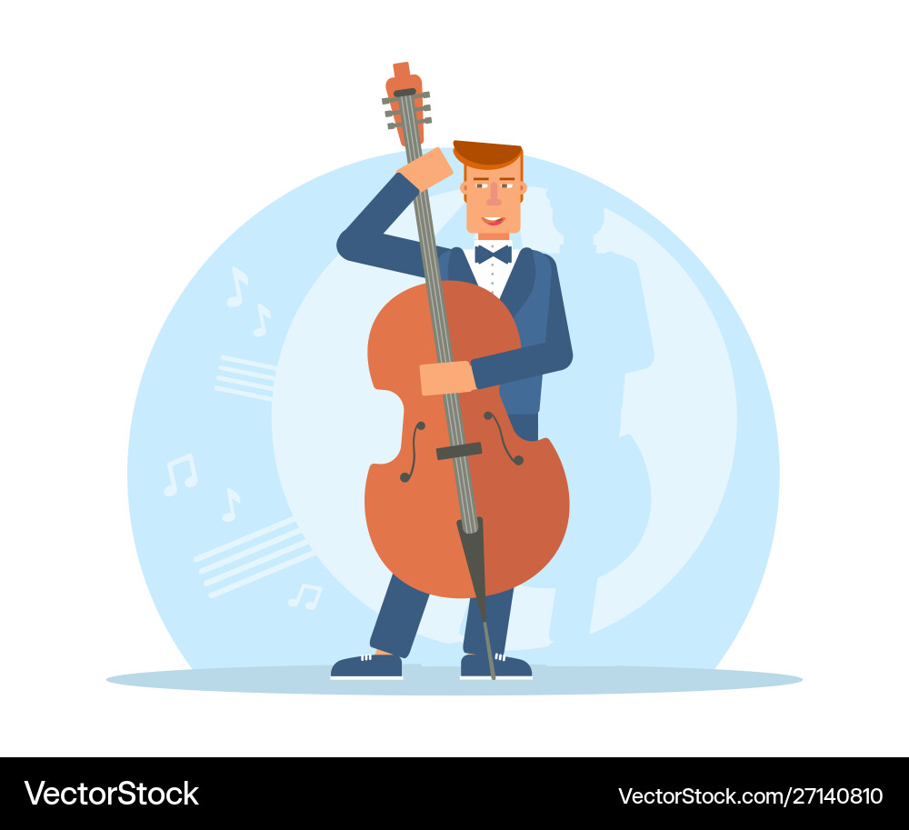 Double bass player flat character Royalty Free Vector Image