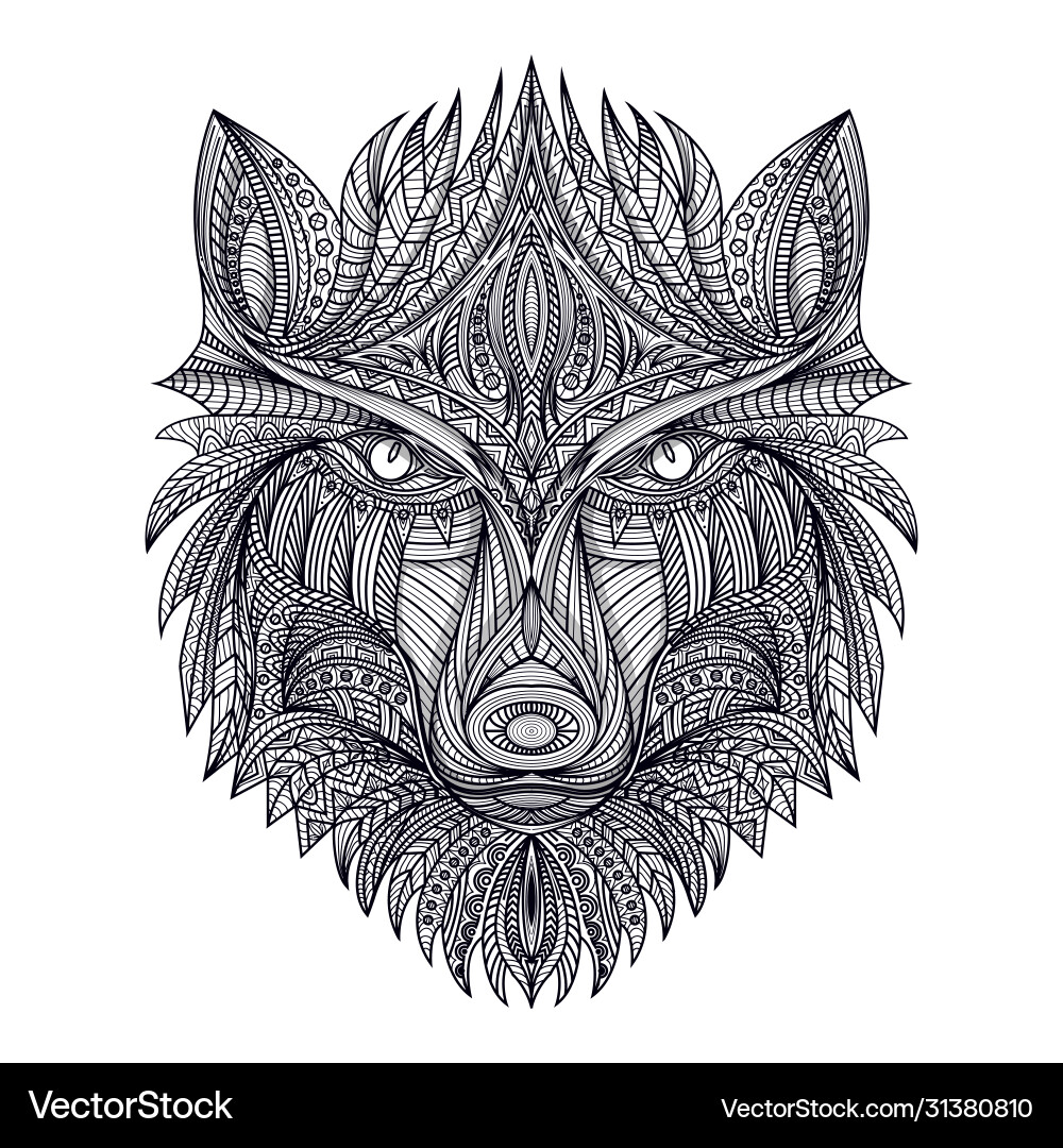 Hand draw entangle wolf Royalty Free Vector Image