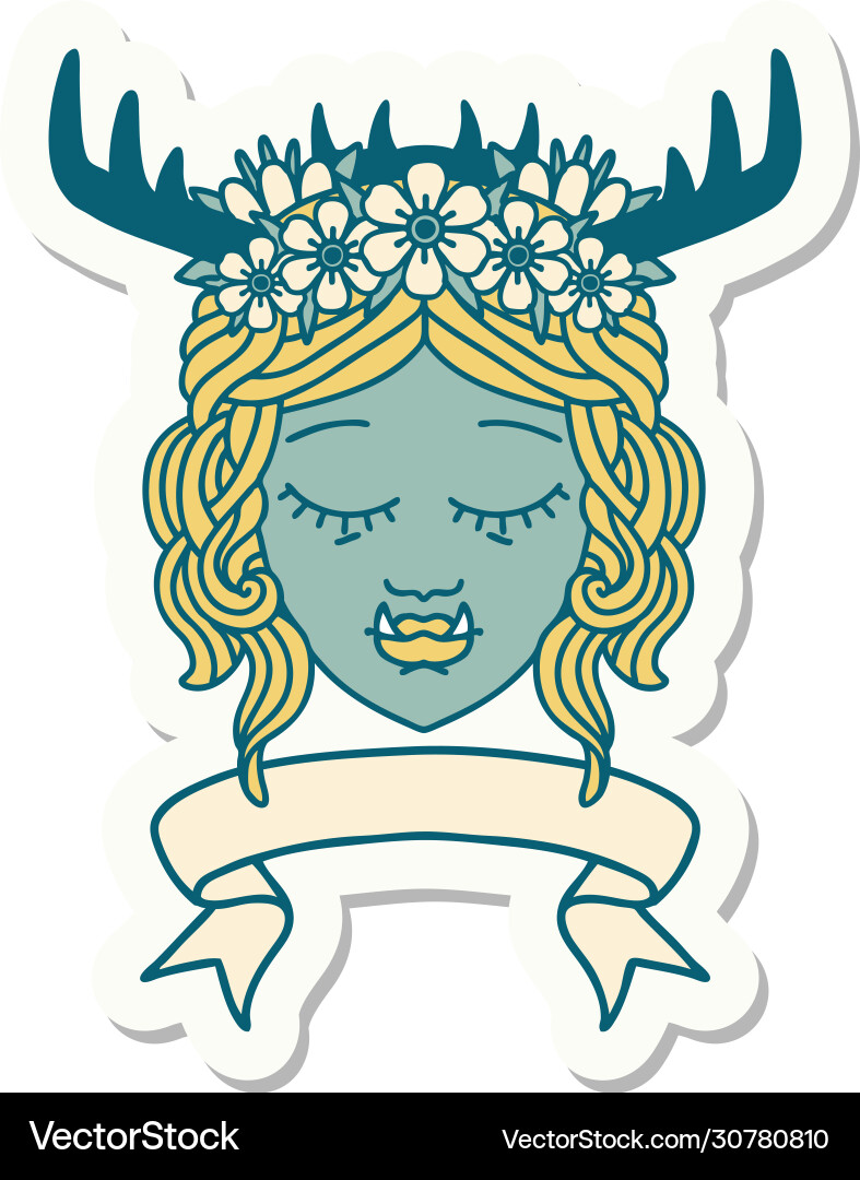 Orc druid character face with banner sticker Vector Image