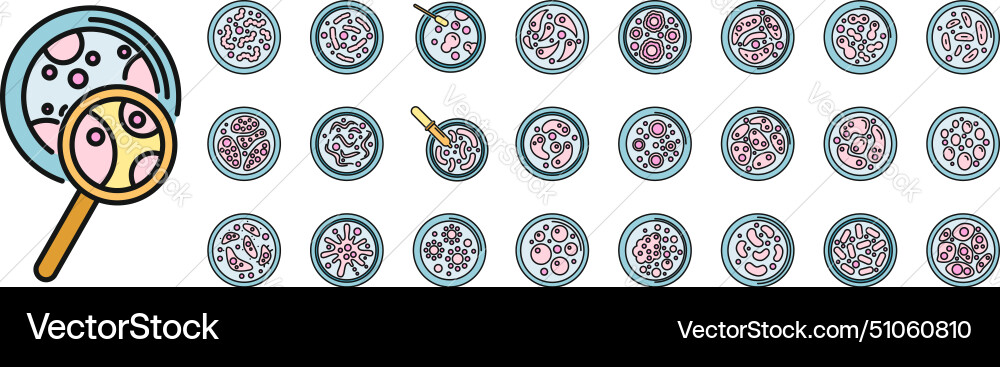 Petri dish icons set color line Royalty Free Vector Image