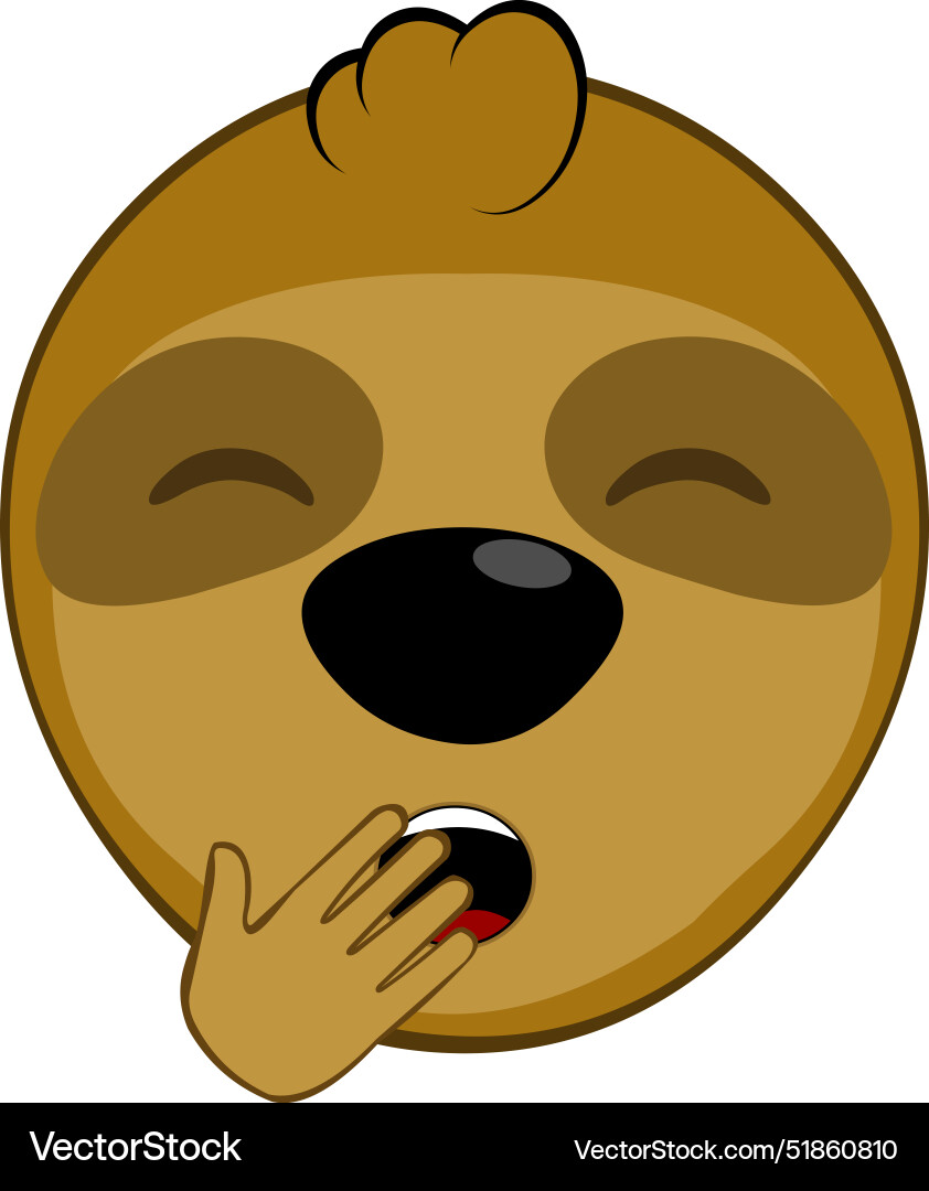 Sloth head character yawning Royalty Free Vector Image