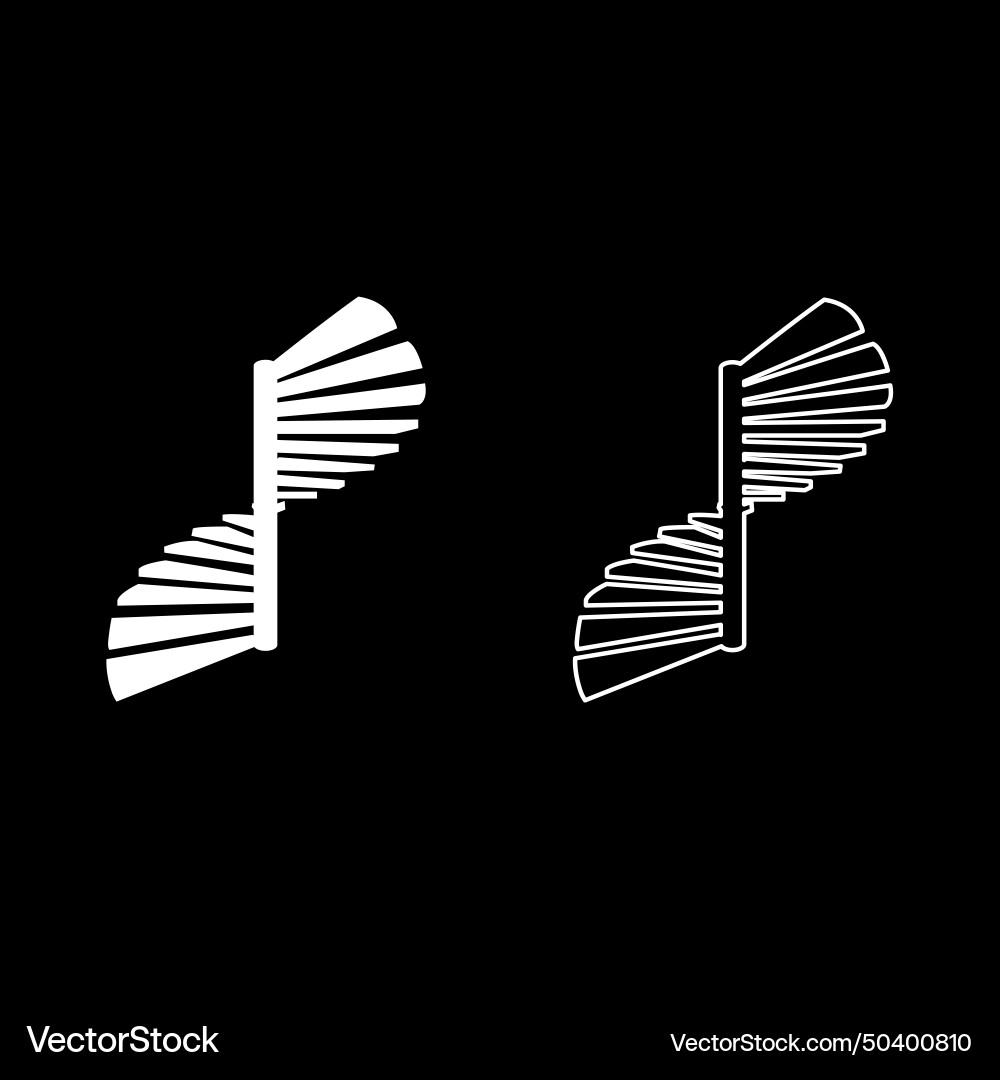 Spiral staircase circular stairs set icon white Vector Image