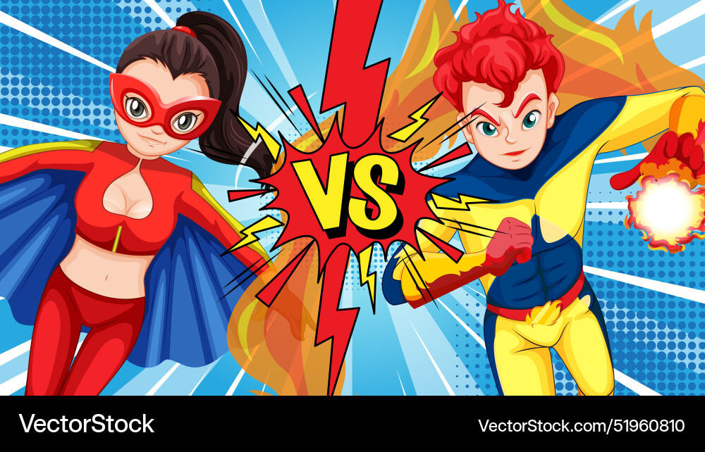 Two superheroes face off in an epic battle Vector Image