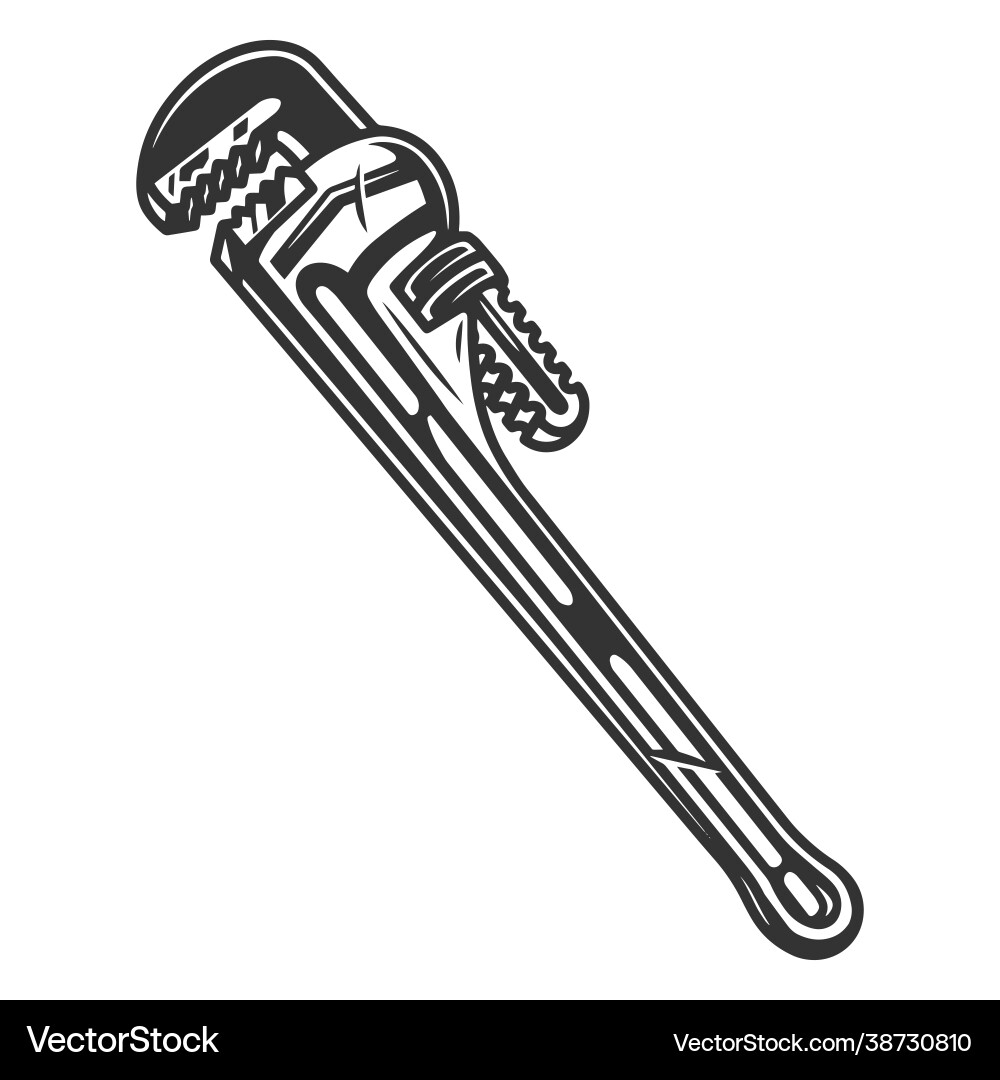 Vintage monochrome pipe wrench template Royalty Free Vector