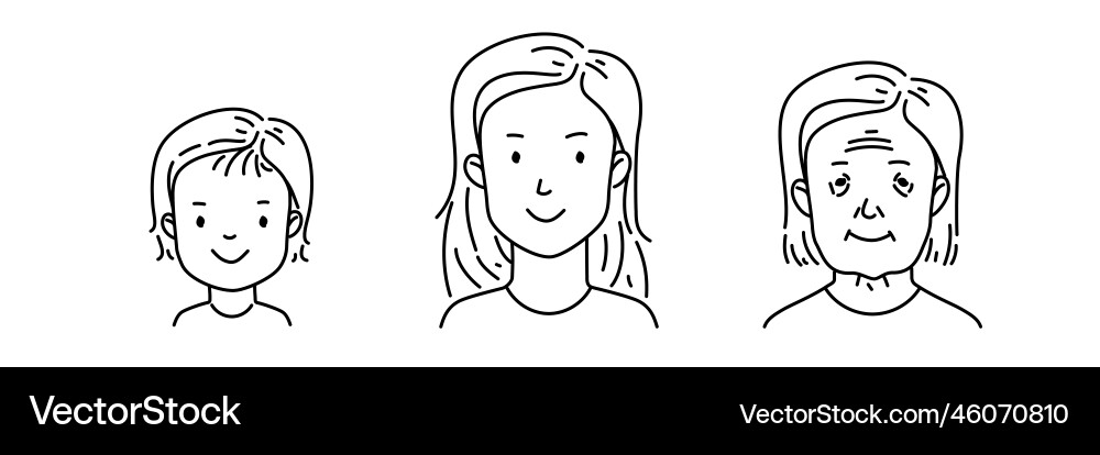 Woman face different ages life stages Royalty Free Vector