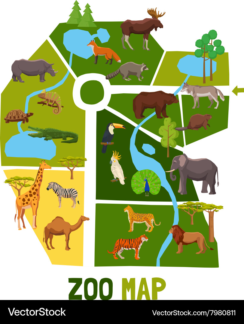 Cartoon zoo map with animals Royalty Free Vector Image