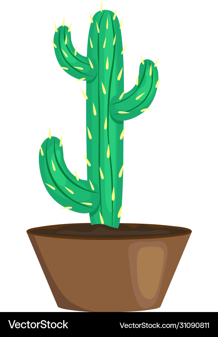 Cute green cactus pot icon cartoon style Vector Image