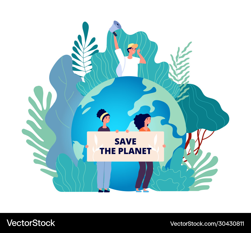 Earth day concept save planet group with posters Vector Image
