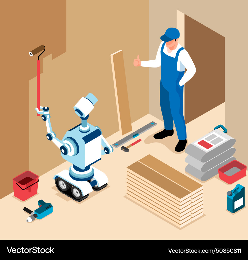 Isometric robot assistant colored concept Vector Image