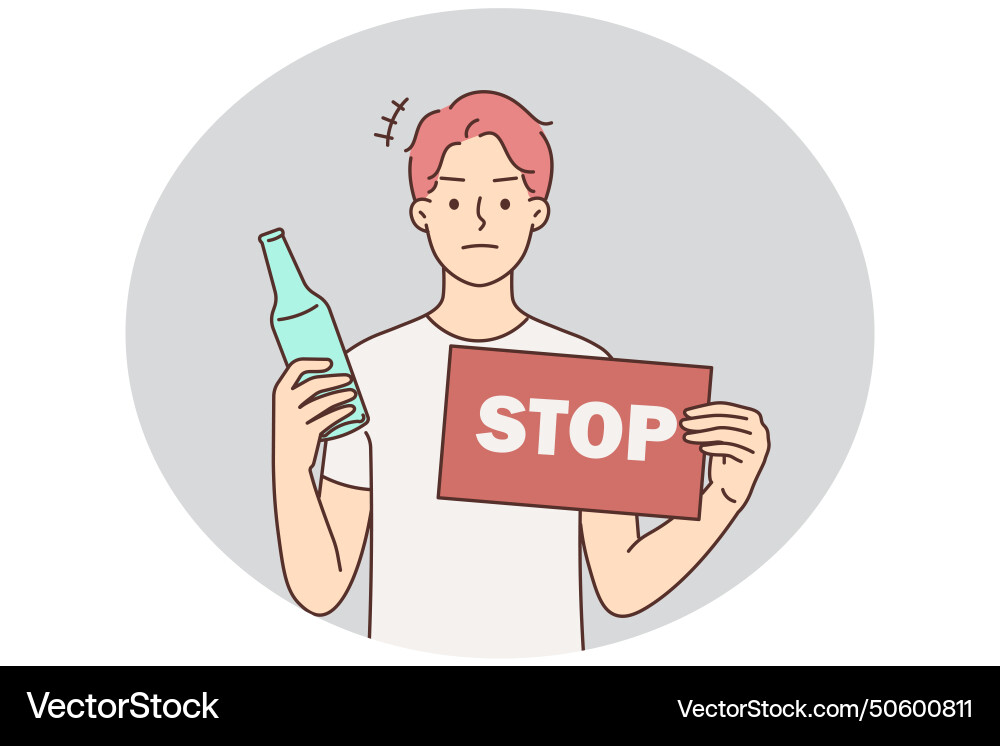 Man with bottle protest against alcohol Royalty Free Vector