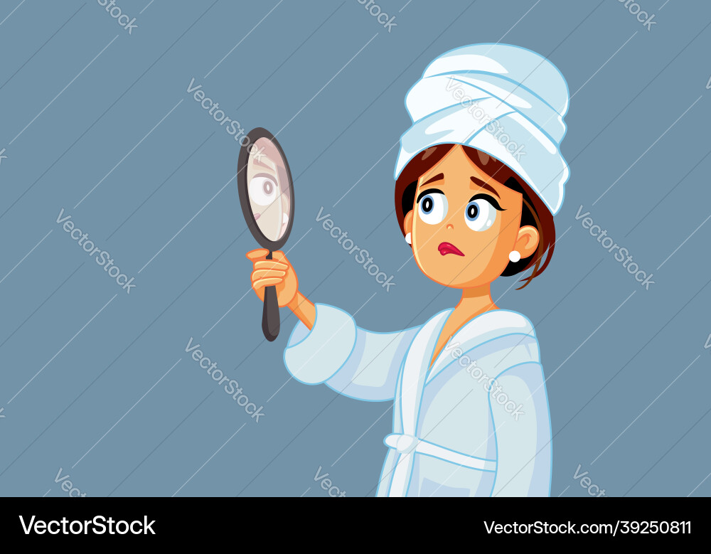 Sad insecure woman looking into the mirror Vector Image