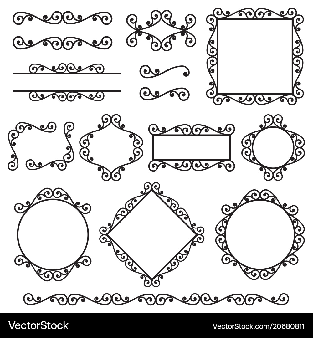 Set of frames borders corners in the same style Vector Image