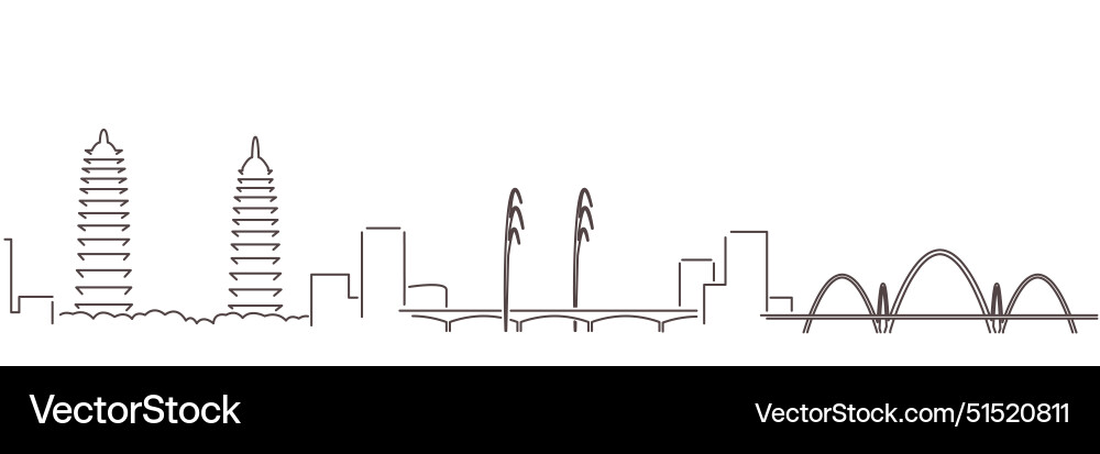 Taiyuan dark line simple minimalist skyline Vector Image