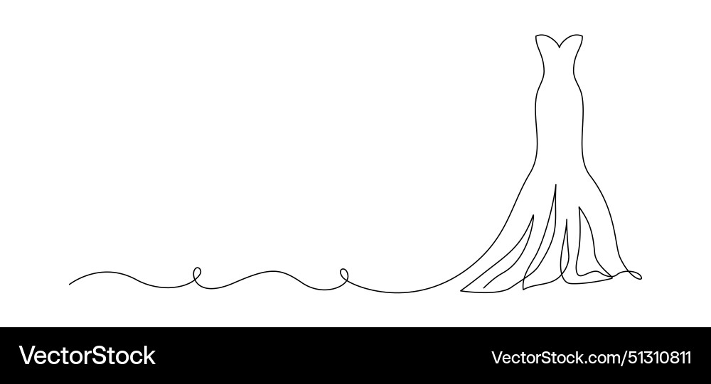 Wedding dress in one continuous line drawing Vector Image