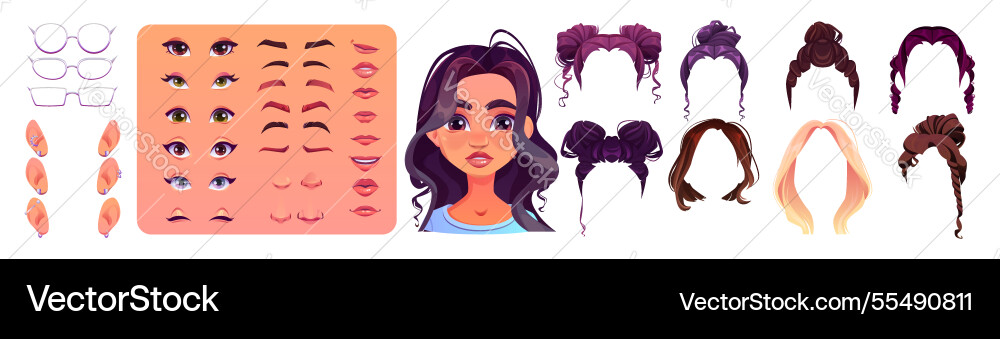 Young woman face construction set on white Vector Image