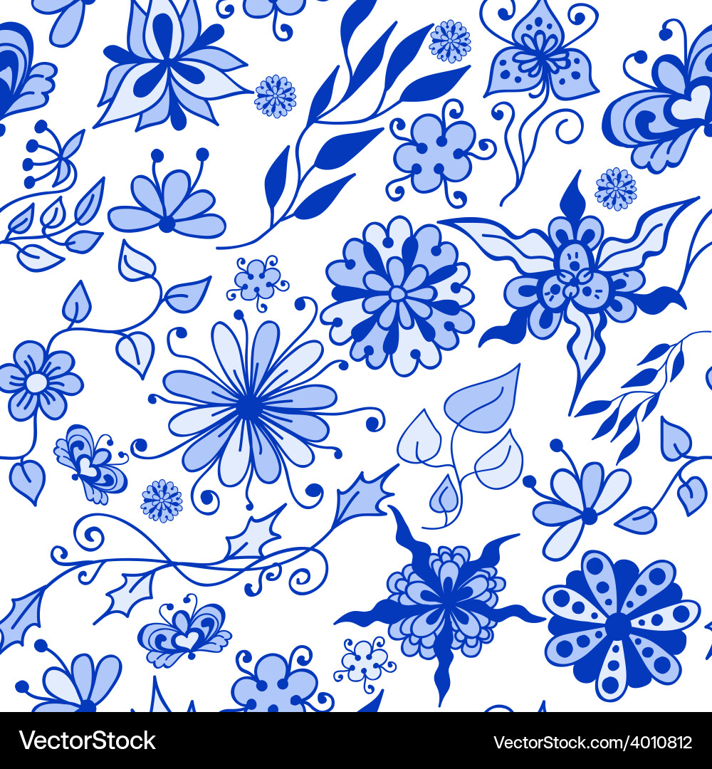 Abstract seamless doodle blue flowers pattern Vector Image
