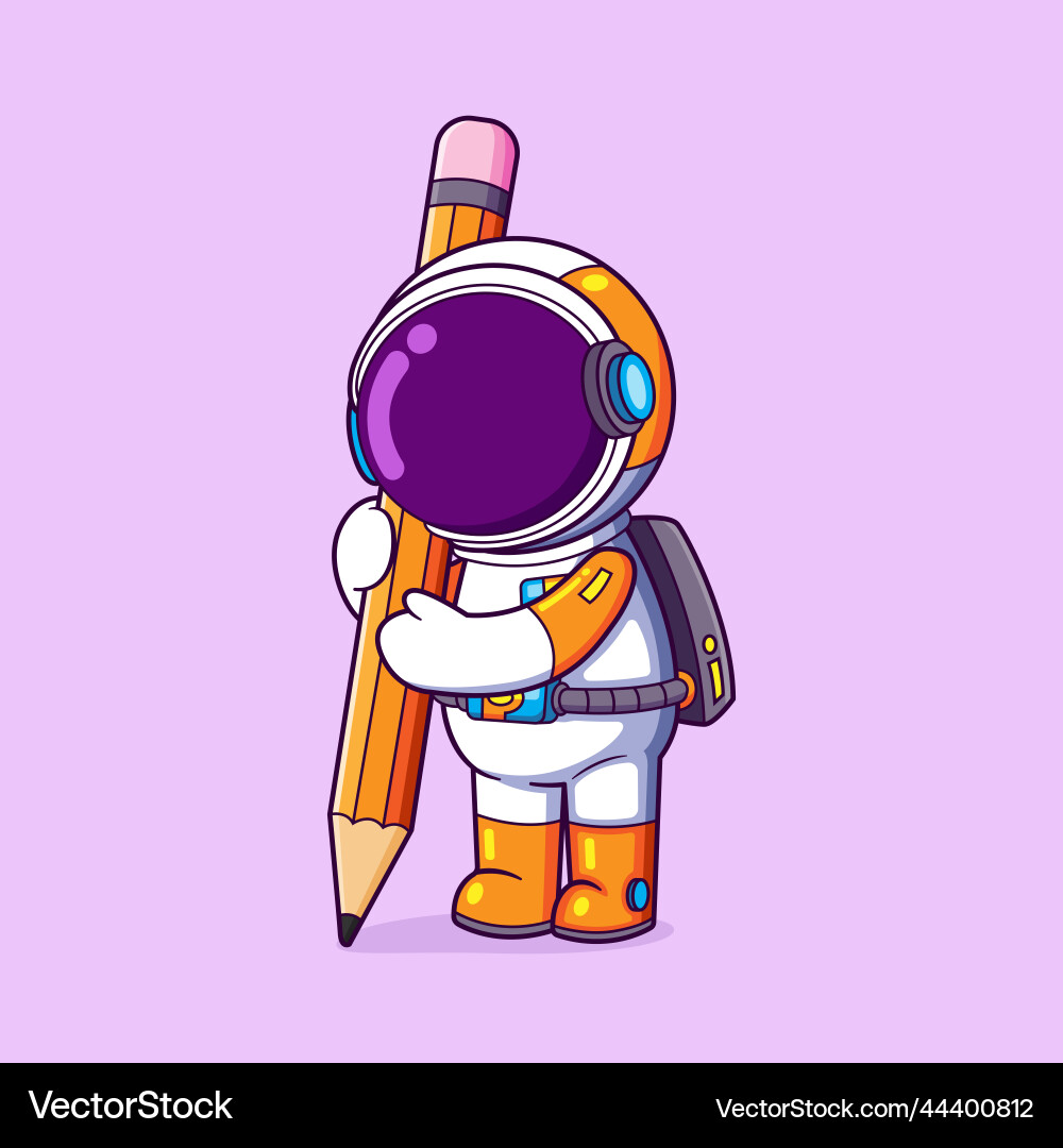 Astronaut is writing with a big pencil on his Vector Image