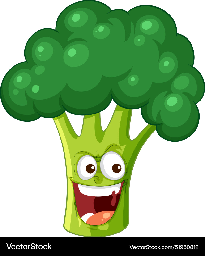 Smiling broccoli with expressive eyes and mouth Vector Image