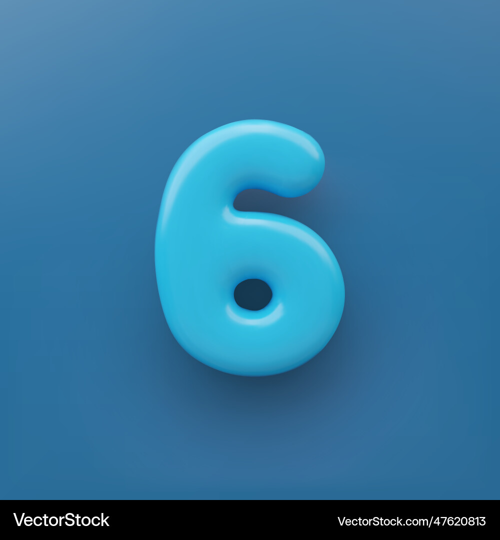3d blue number 6 with a glossy surface Royalty Free Vector
