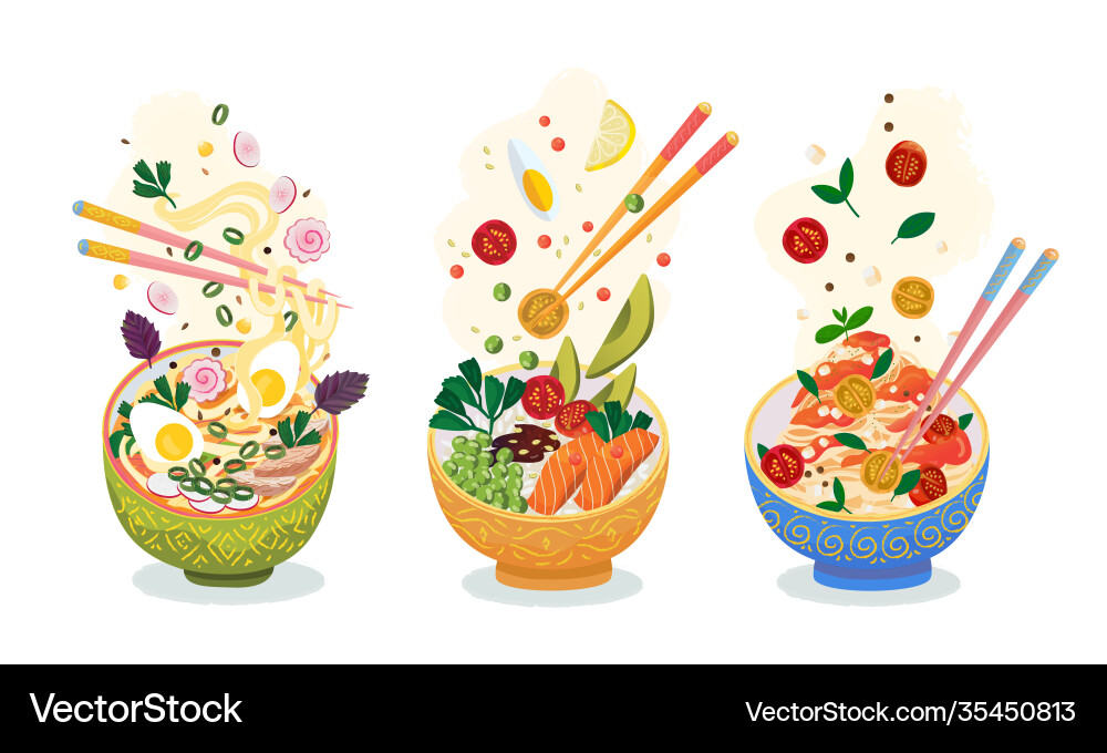 Asian Ramen Bowl with Noodles Royalty Free Vector Image