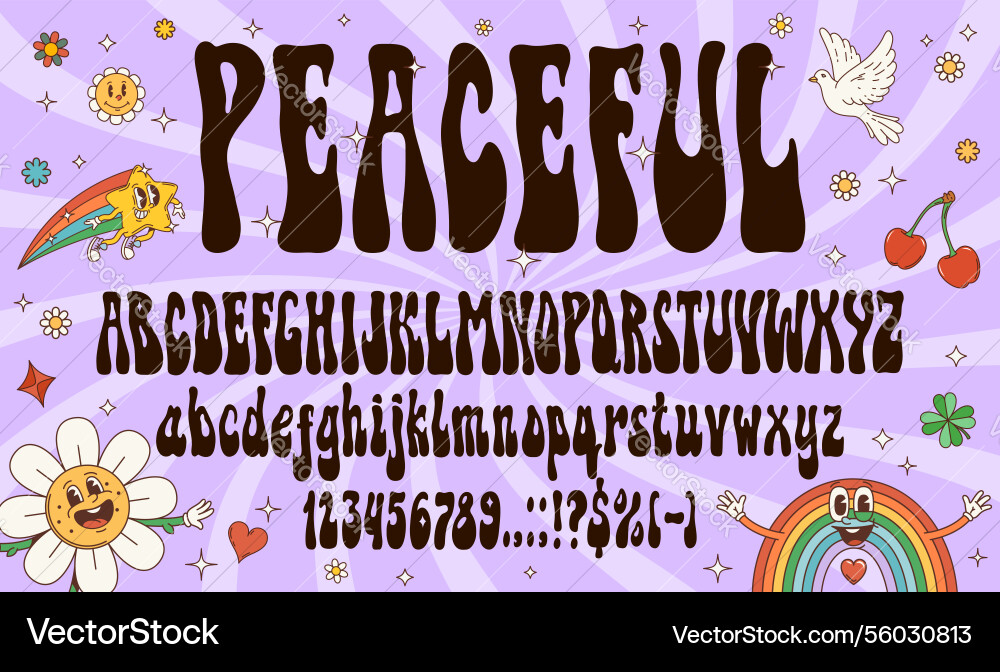 Groovy retro psychedelic font alphabet hippy type Vector Image