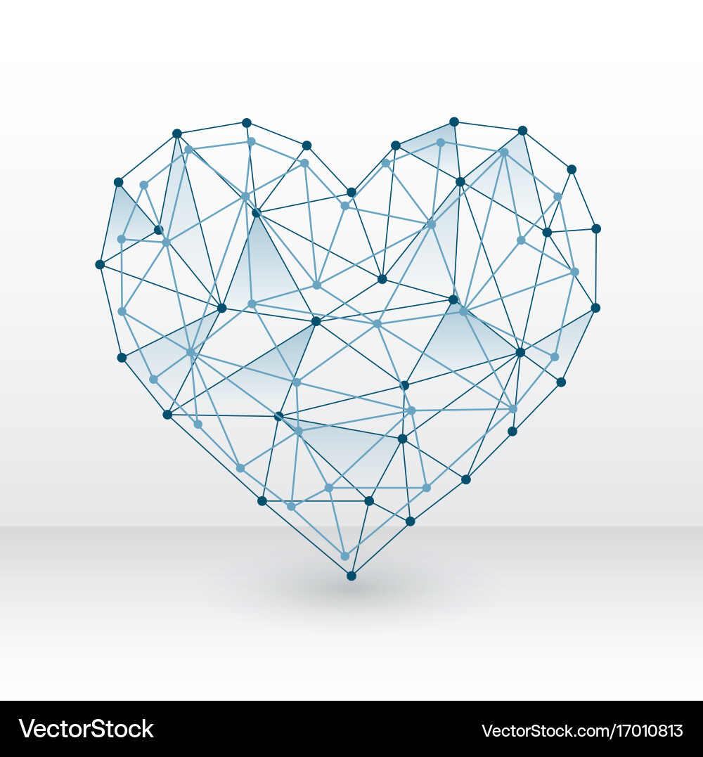 Heart made with connected dots on white background