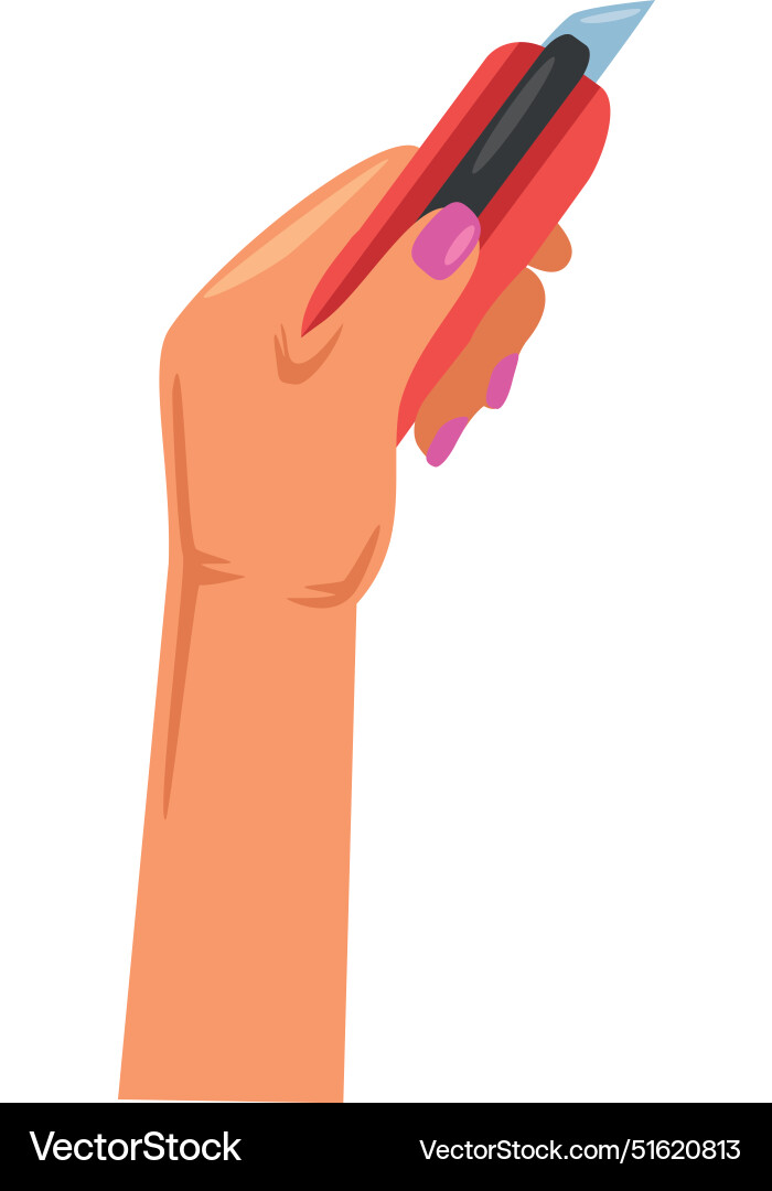 Left hand holds cutter Royalty Free Vector Image
