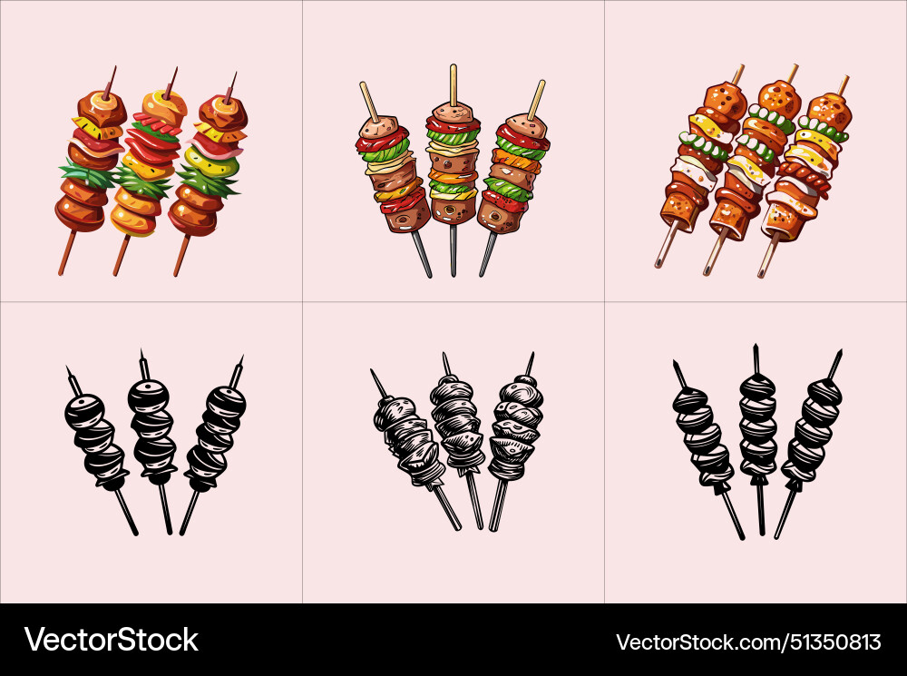 Print kebab on skewers three items only meat Vector Image