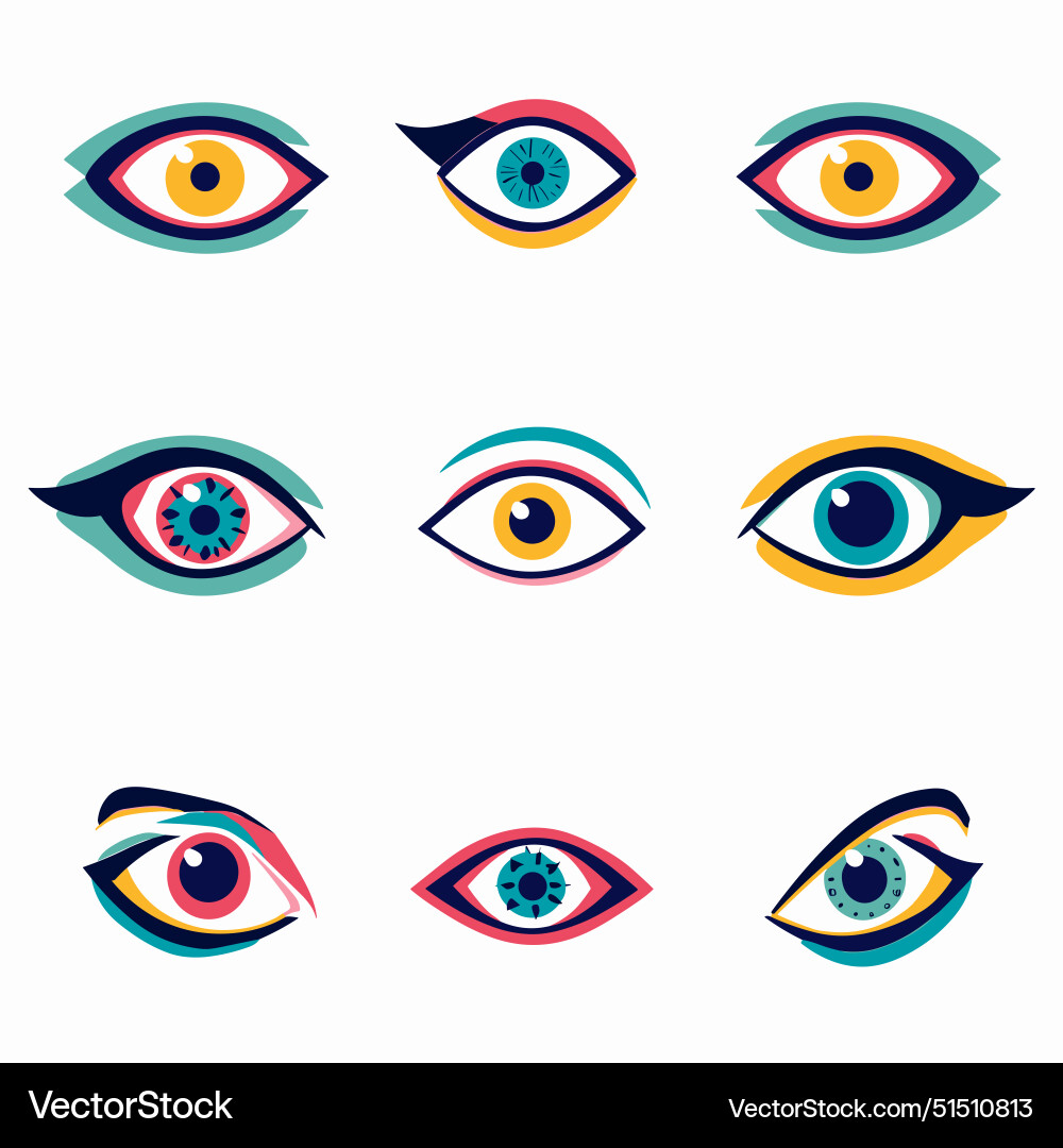 Set stylized eyes various designs colors isolated Vector Image