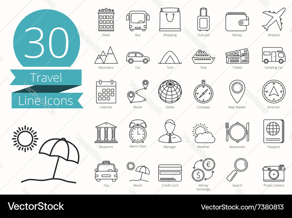 Travel line icons Royalty Free Vector Image - VectorStock
