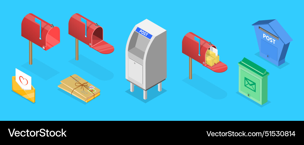 3d isometric flat set of mailboxes Royalty Free Vector Image
