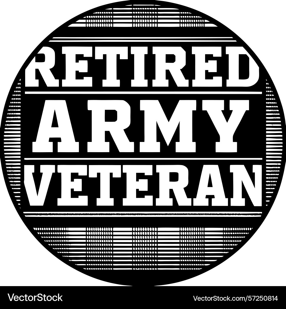 Black and white retired army veteran circular Vector Image
