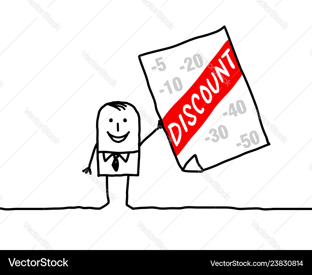 Cartoon characters - businessman with discount Vector Image