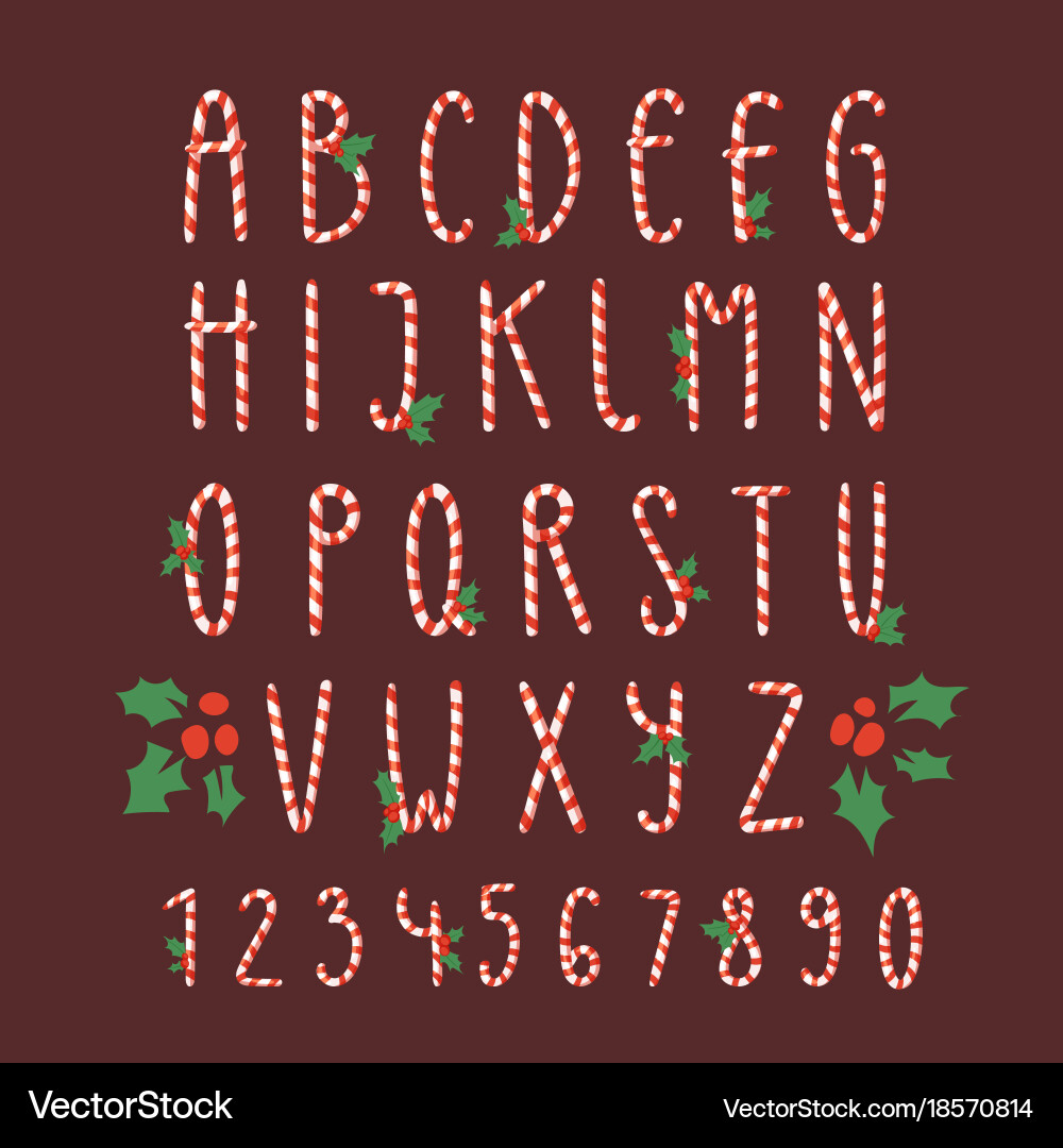 Christmas font candy cane type alphabet new Vector Image