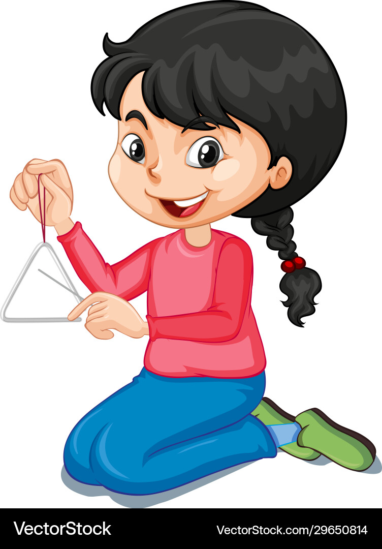 Girl playing triangle on isolated background Vector Image