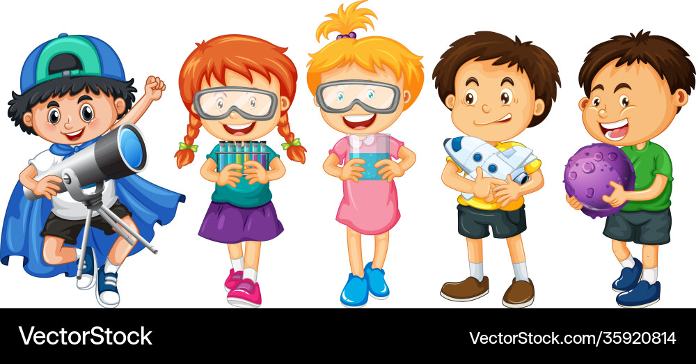 Group young children cartoon character Royalty Free Vector