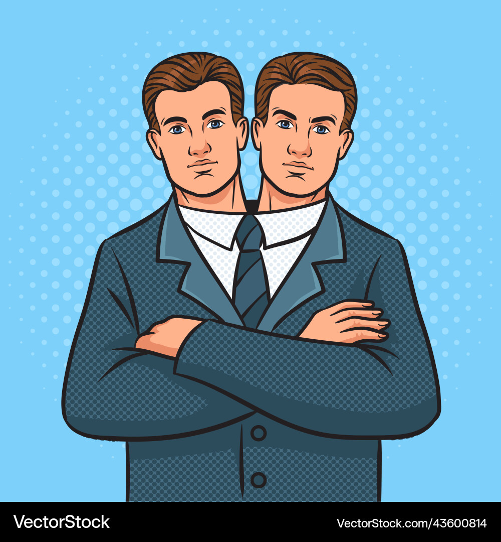 Two headed businessman pop art Royalty Free Vector Image
