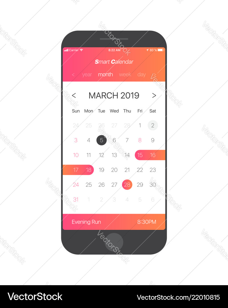 Calendar app ui concept Royalty Free Vector Image