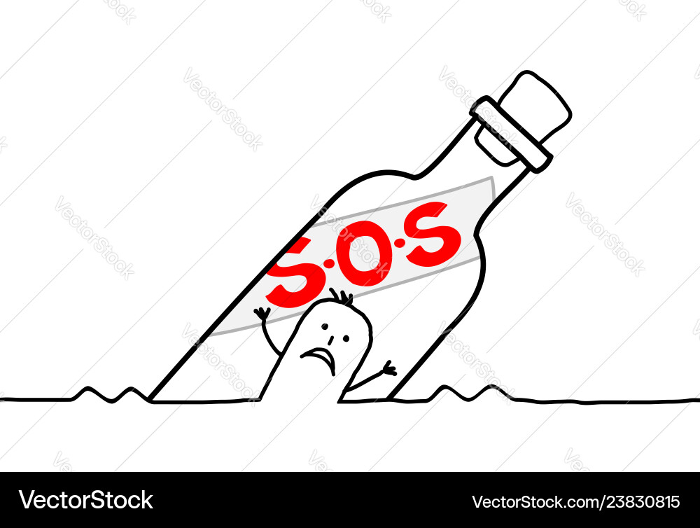 Cartoon characters - man in a sos bottle Vector Image