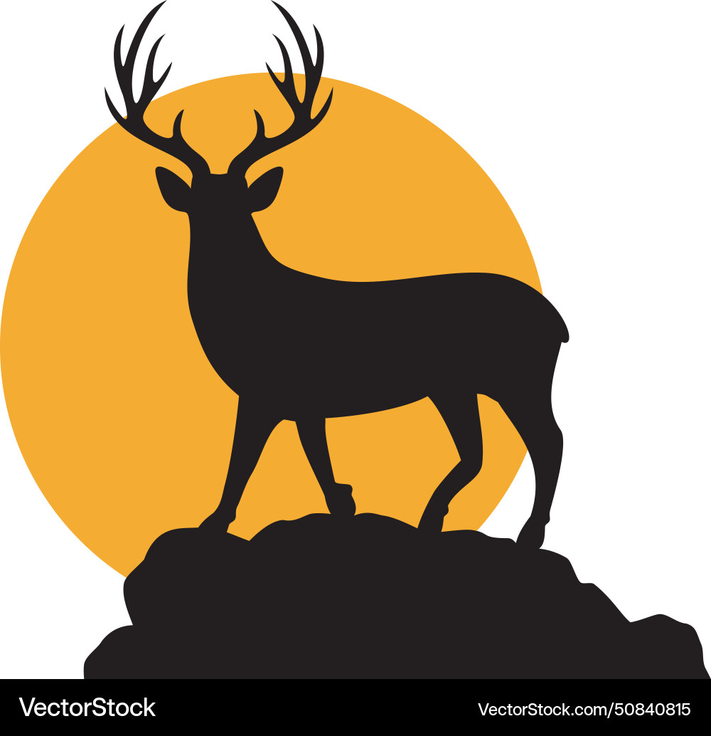 Deer silhouette at sunset Royalty Free Vector Image