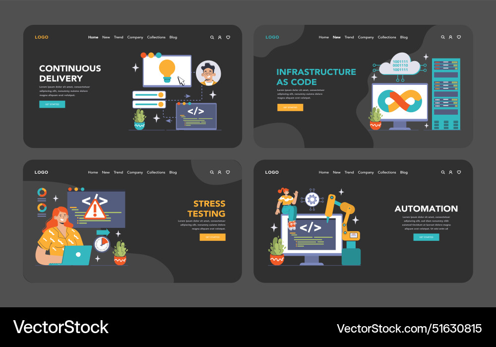 Devops web banner or landing page dark night Vector Image