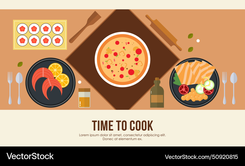 Dining table with dishes in top view Royalty Free Vector