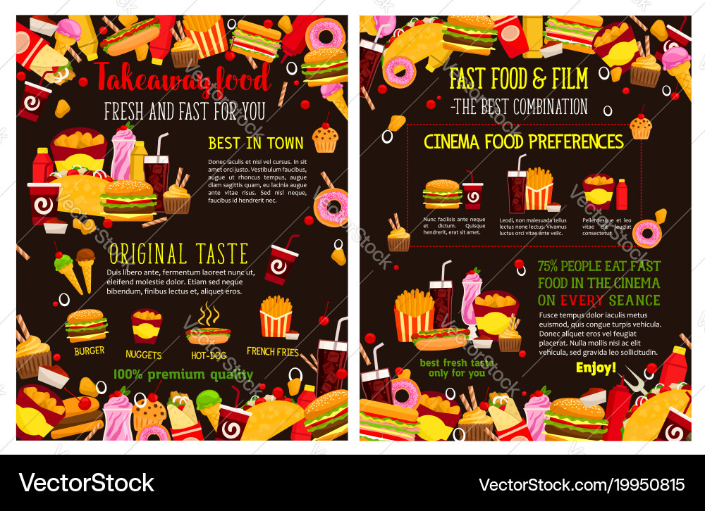 Fast food takeaway menu posters Royalty Free Vector Image