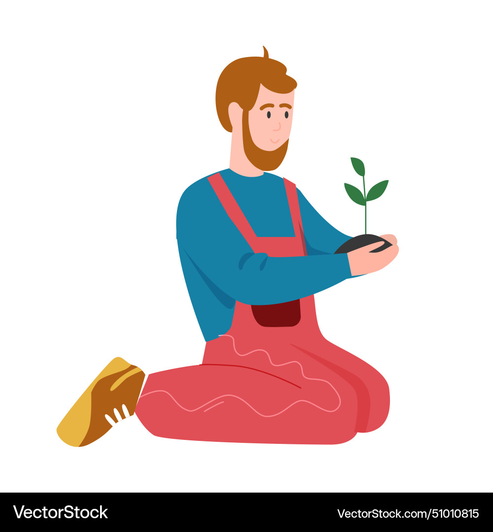 Gardener man planting flower Royalty Free Vector Image