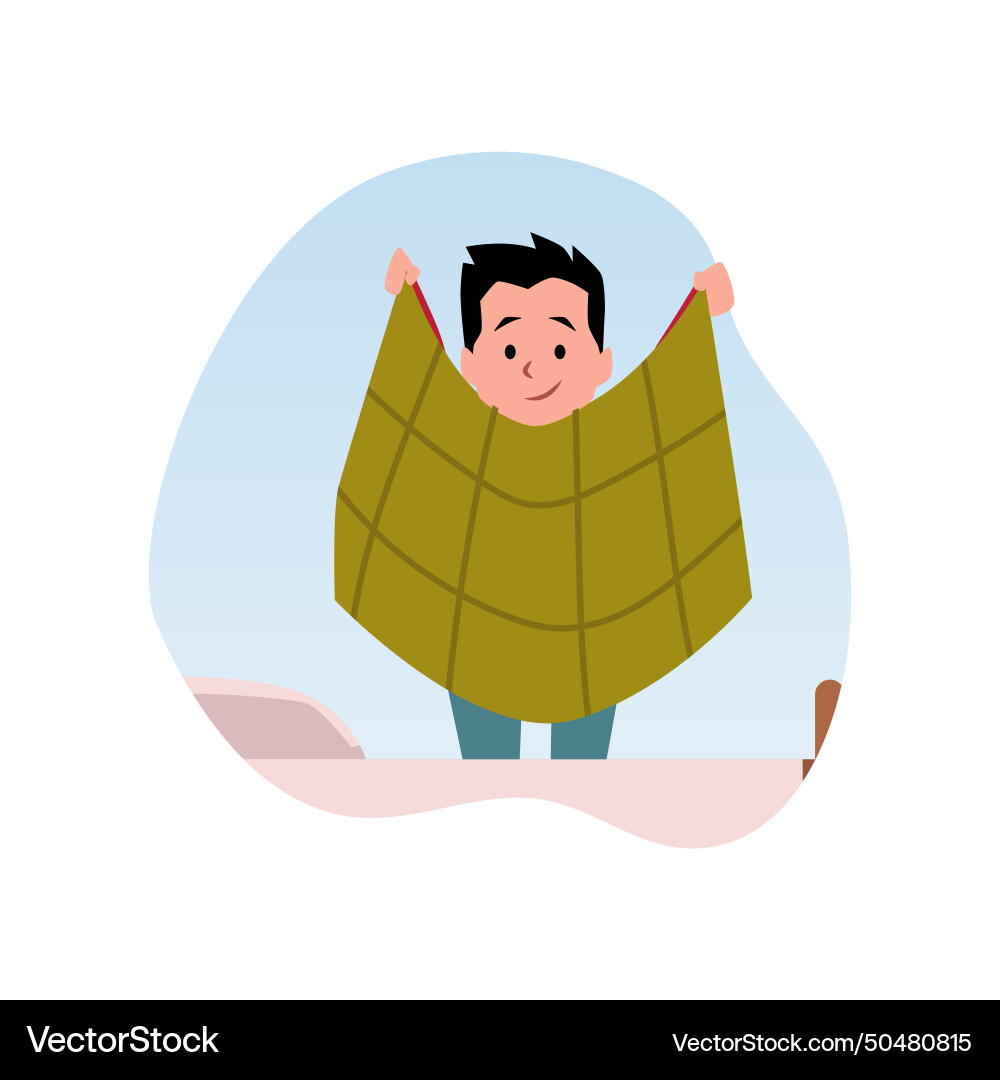Happy cute boy making the bed cartoon Royalty Free Vector