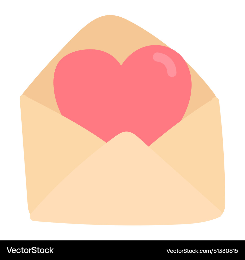 Love letter in flat design open romantic envelope Vector Image