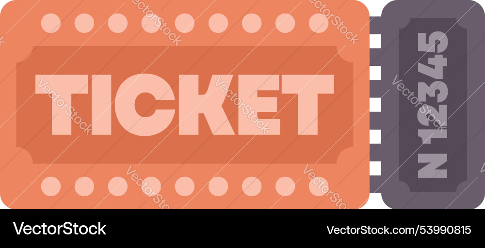 Orange ticket admit one showing number Royalty Free Vector