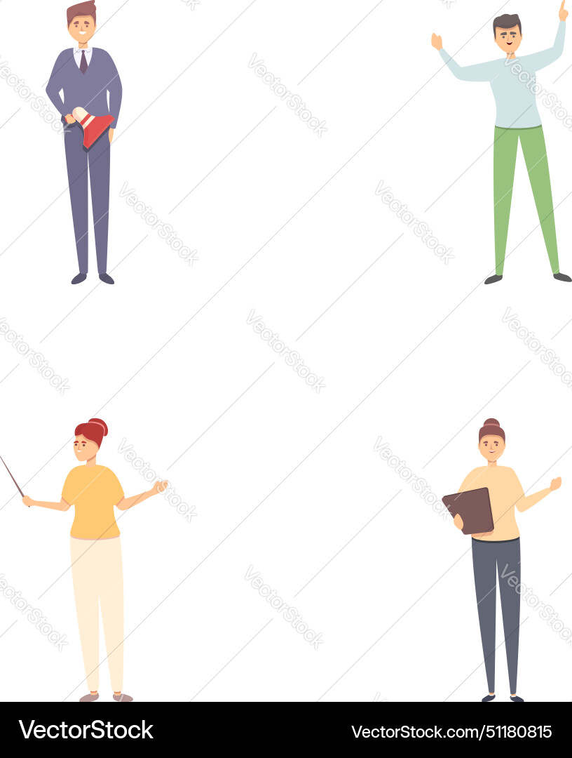 Public speaking icons set cartoon loud Royalty Free Vector